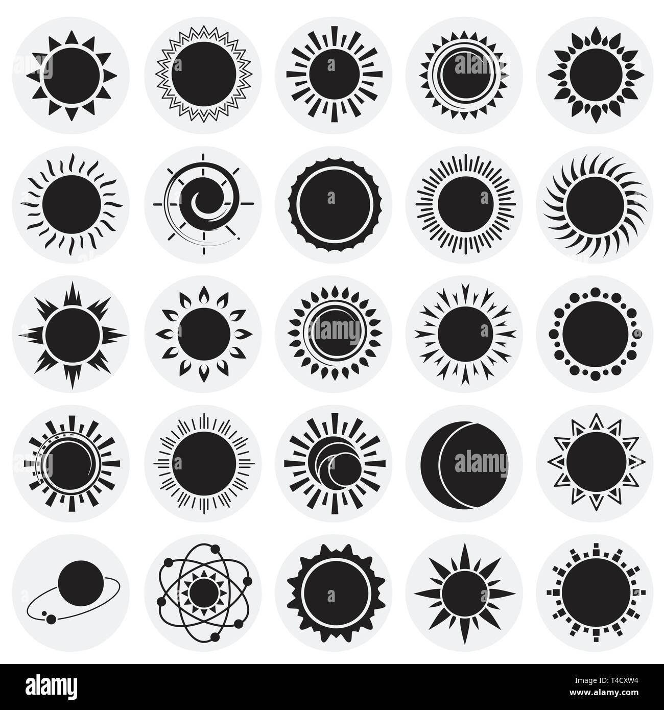 Sun icon set on circles background for graphic and web design. Simple ...