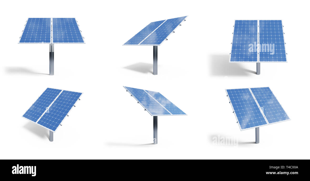 3D illustration solar panels isolated on white background. Set solar ...