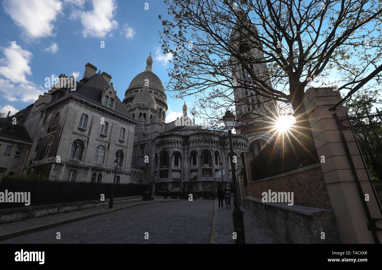 The famous basilica Sacre Coeur at sunset , Paris, France Stock Photo ...