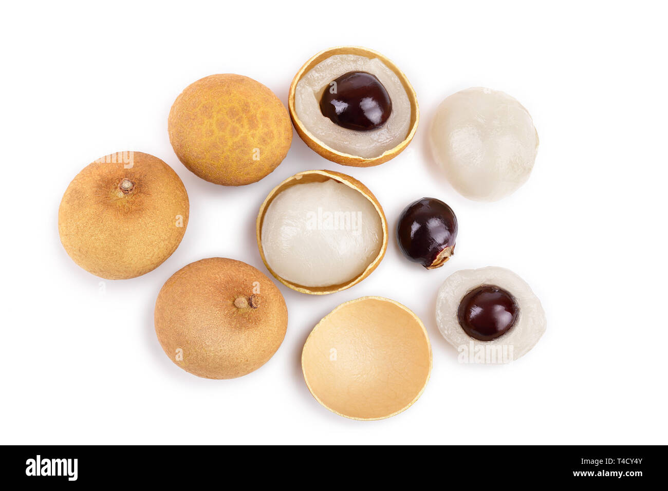 Fresh longan fruit isolated on white background. Top view. Flat lay ...