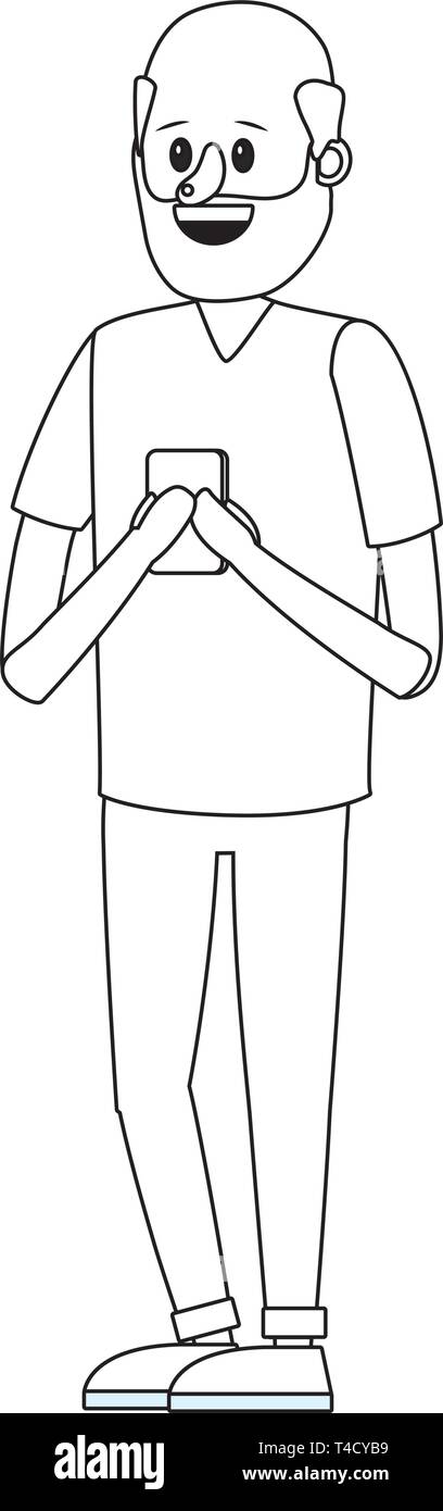 young man body using smartphone cartoon vector illustration graphic ...