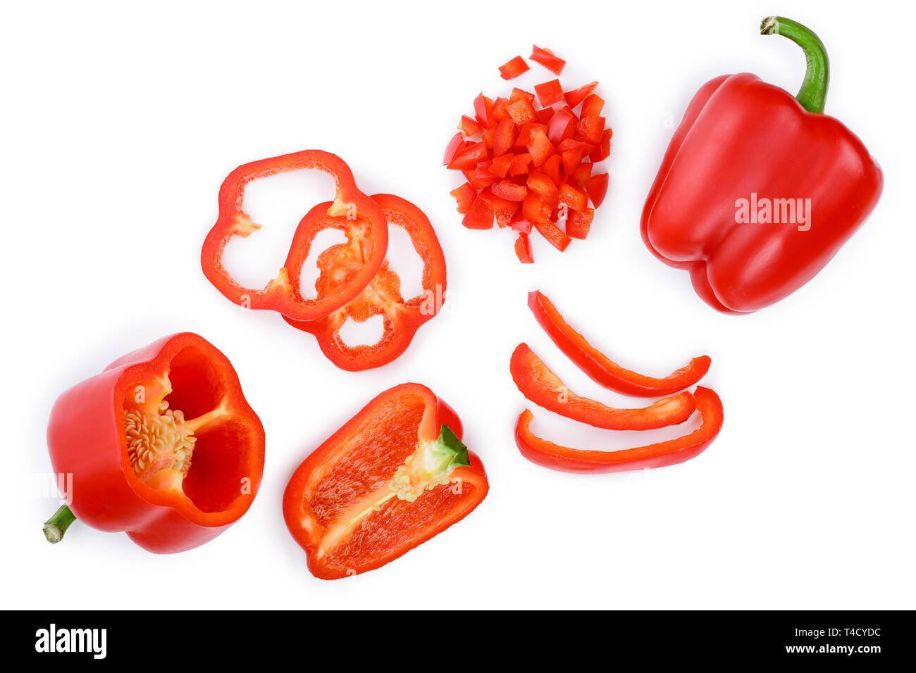red sweet bell pepper isolated on white background. Top view. Flat lay ...