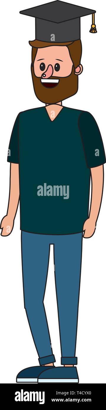 education man wearing graduation hat cartoon vector illustration ...