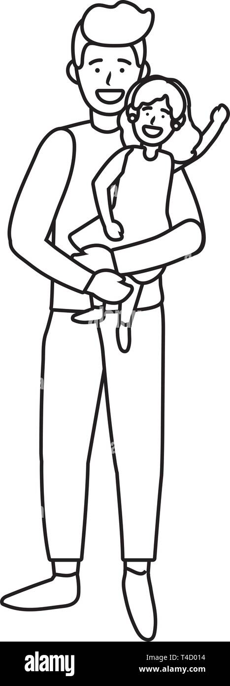 man carrying a child avatar cartoon character vector illustration ...