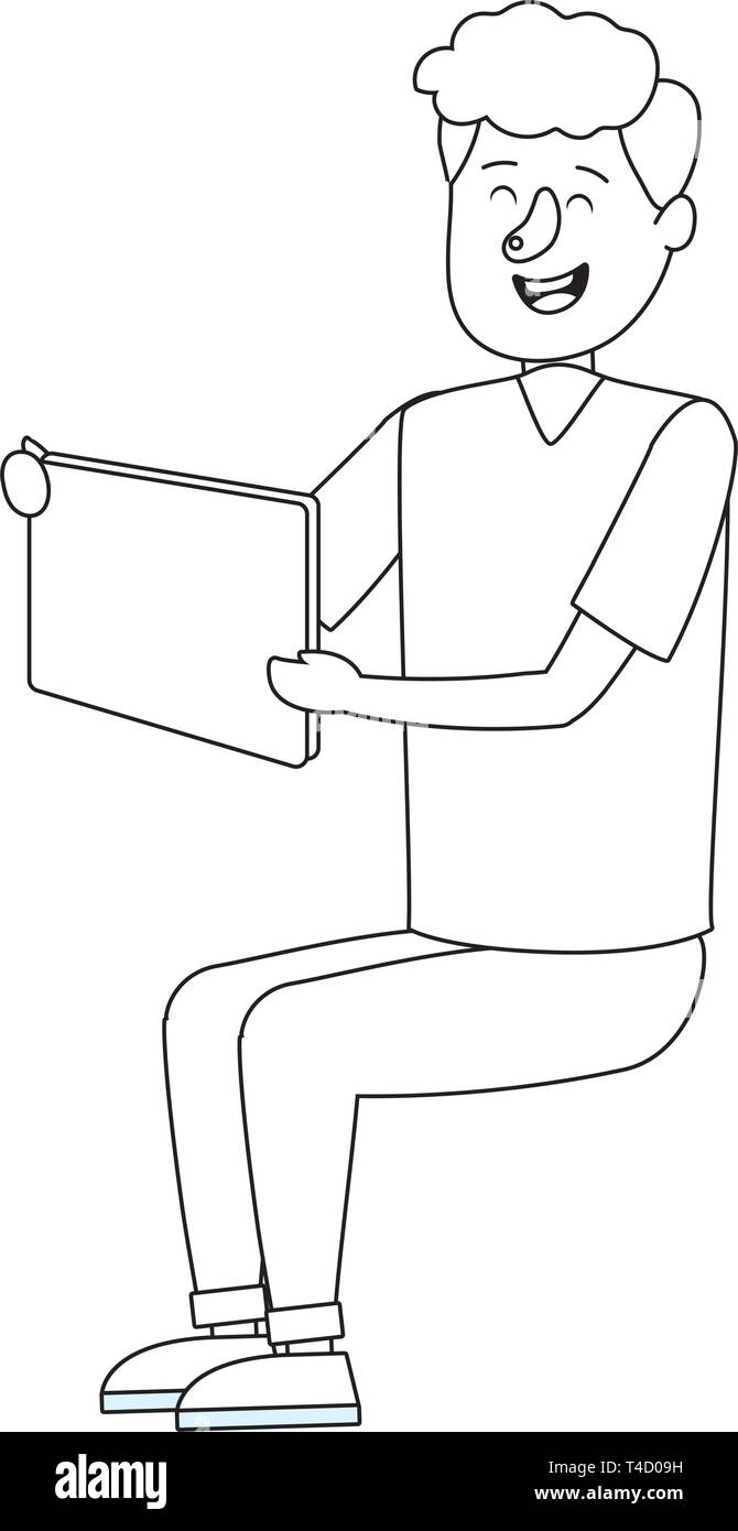 young sitting man cartoon vector illustration graphic design Stock ...