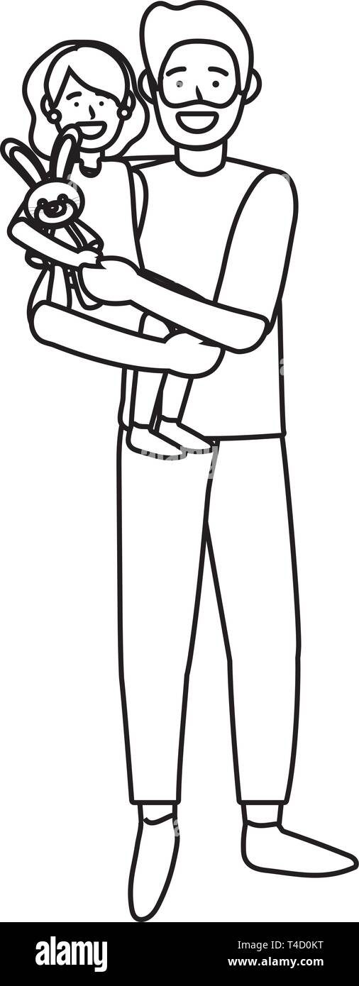 man carrying a child avatar cartoon character vector illustration ...