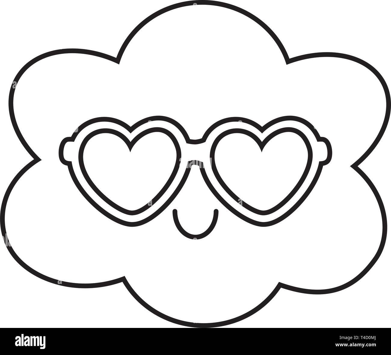 cloud with heart sunglasses icon cartoon black and white vector ...