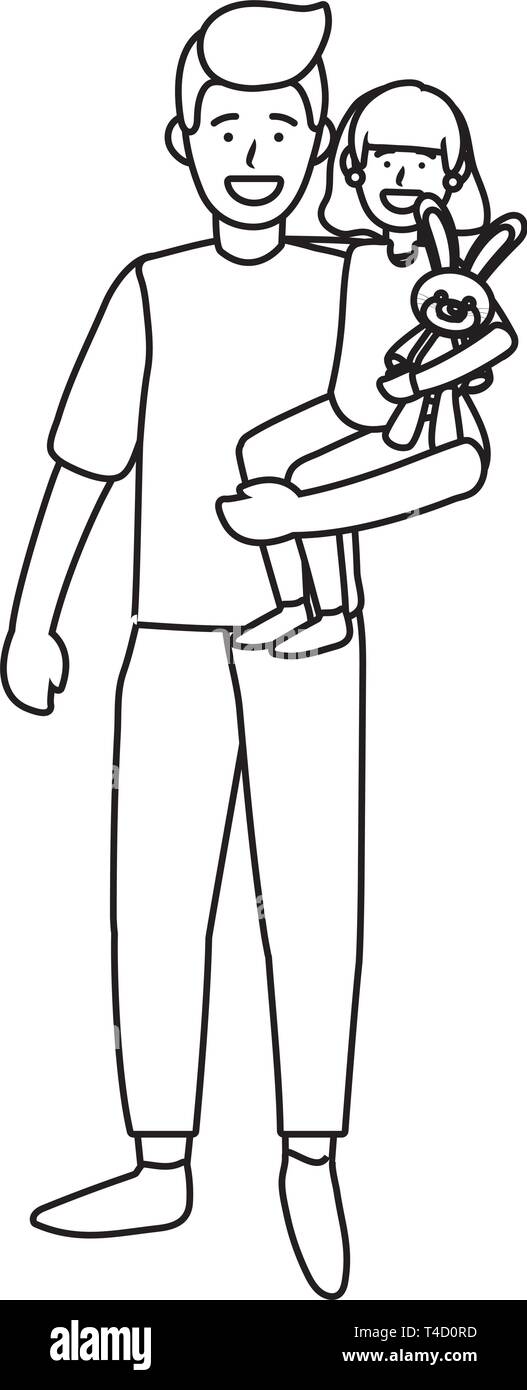 man carrying a child avatar cartoon character vector illustration ...