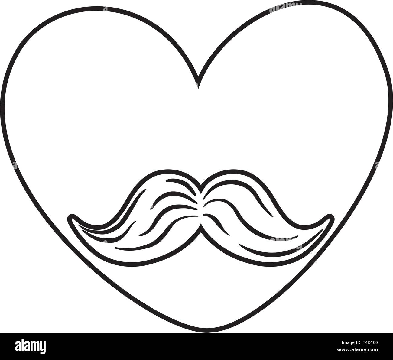 heart with moustache icon cartoon black and white vector illustration ...