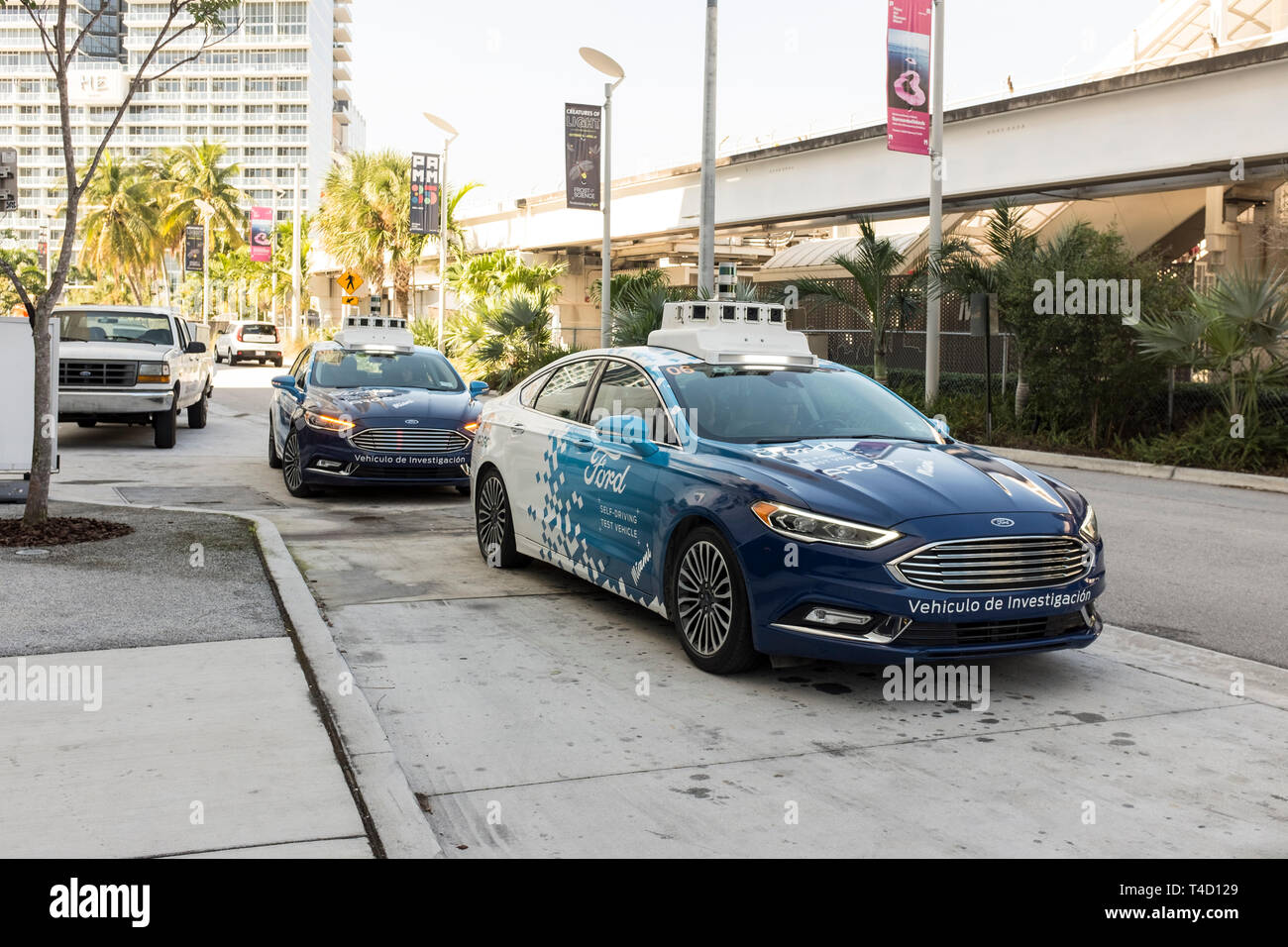 Ford Self Driving Test Cars on the side of the road in downtown Miami ...