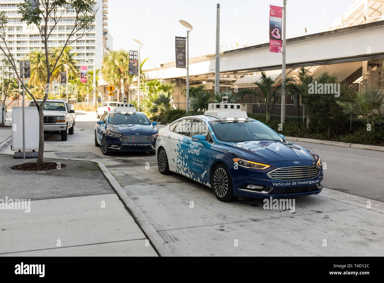 Two Ford Self Driving Test Cars on the side of the road in Miami ...