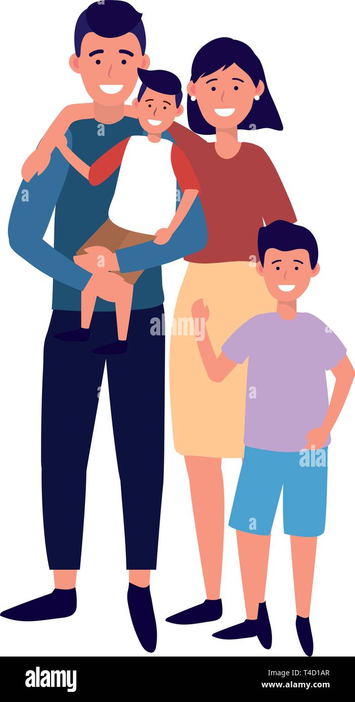 couple with children avatar cartoon character vector illustration ...