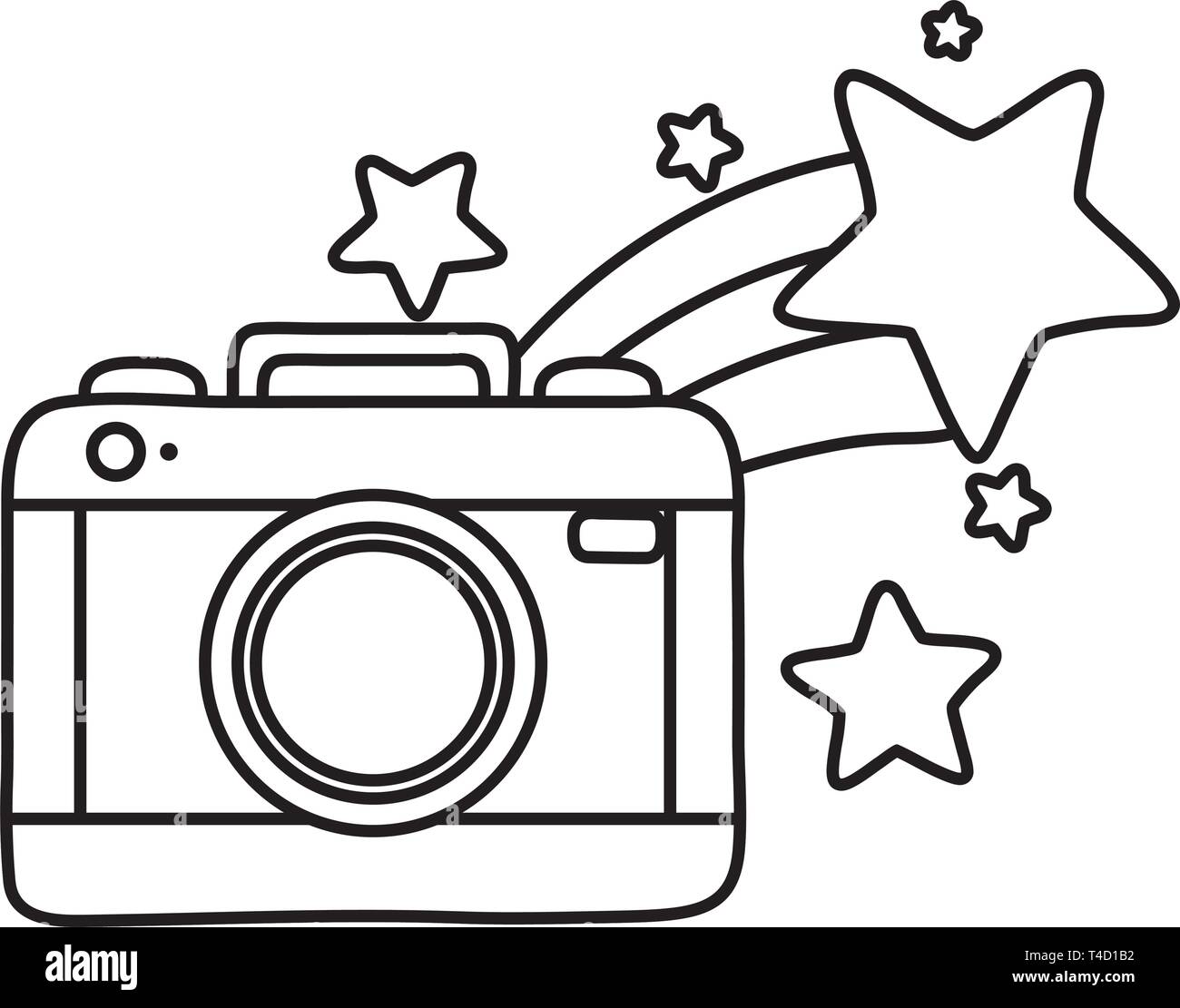 camera and shooting star icon cartoon black and white vector ...