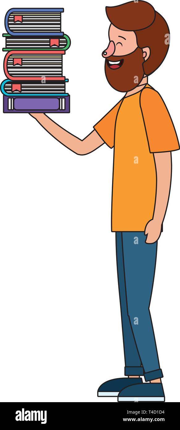 young man holding books cartoon vector illustration graphic design ...