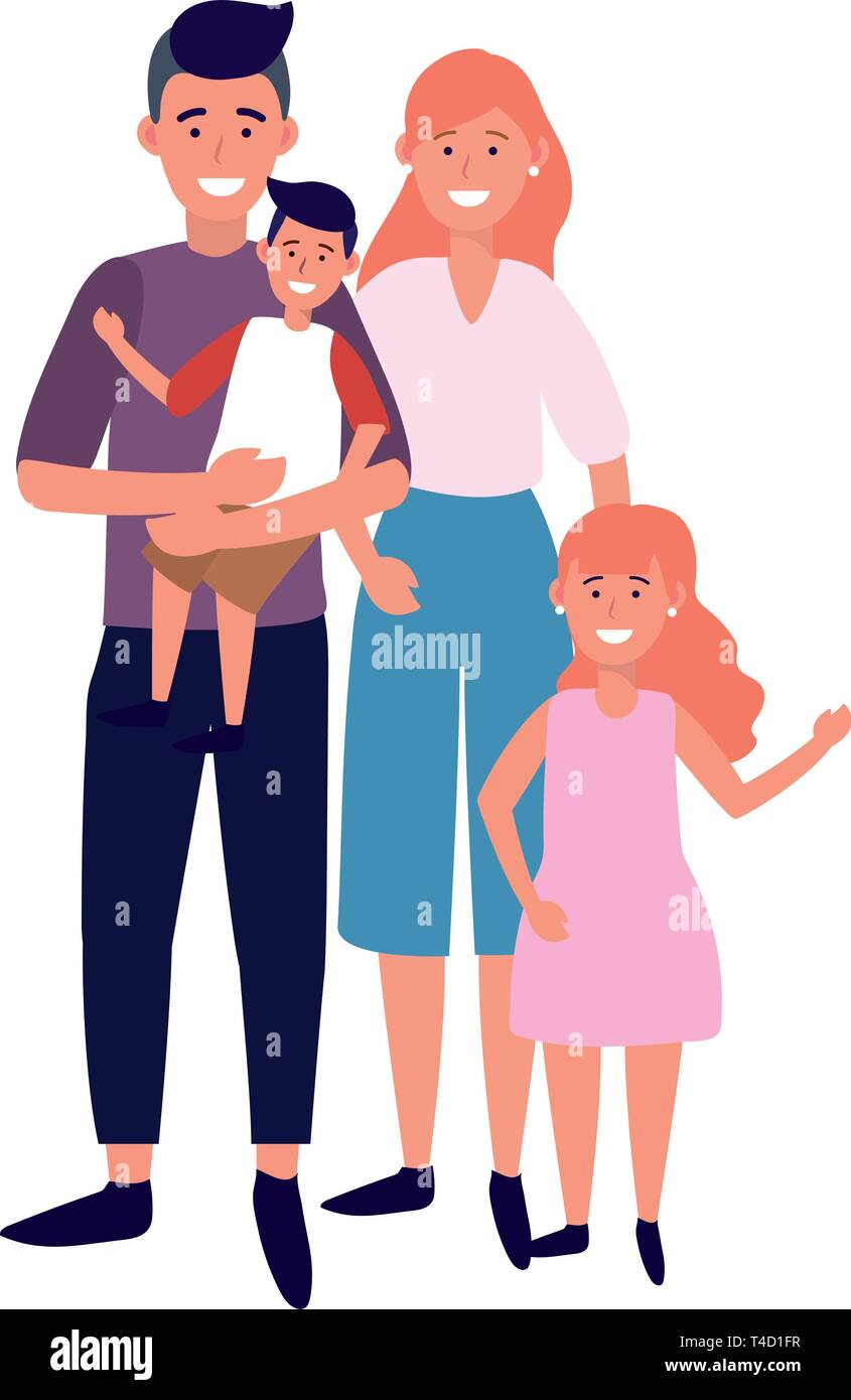 couple with children avatar cartoon character vector illustration ...