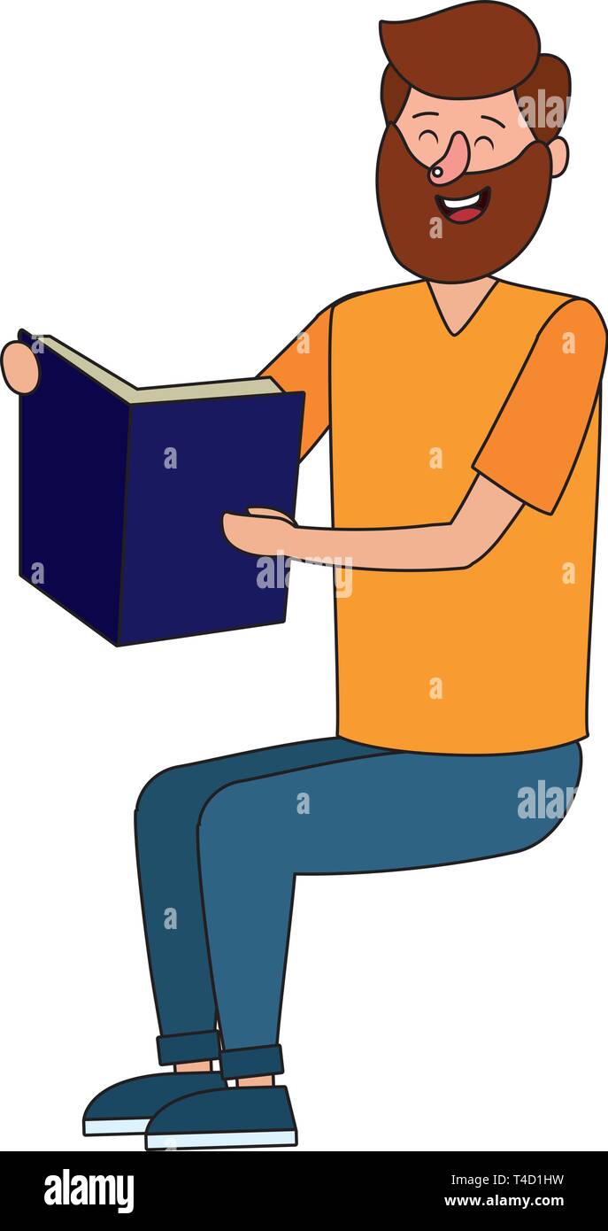 education seated man reading book cartoon vector illustration graphic ...