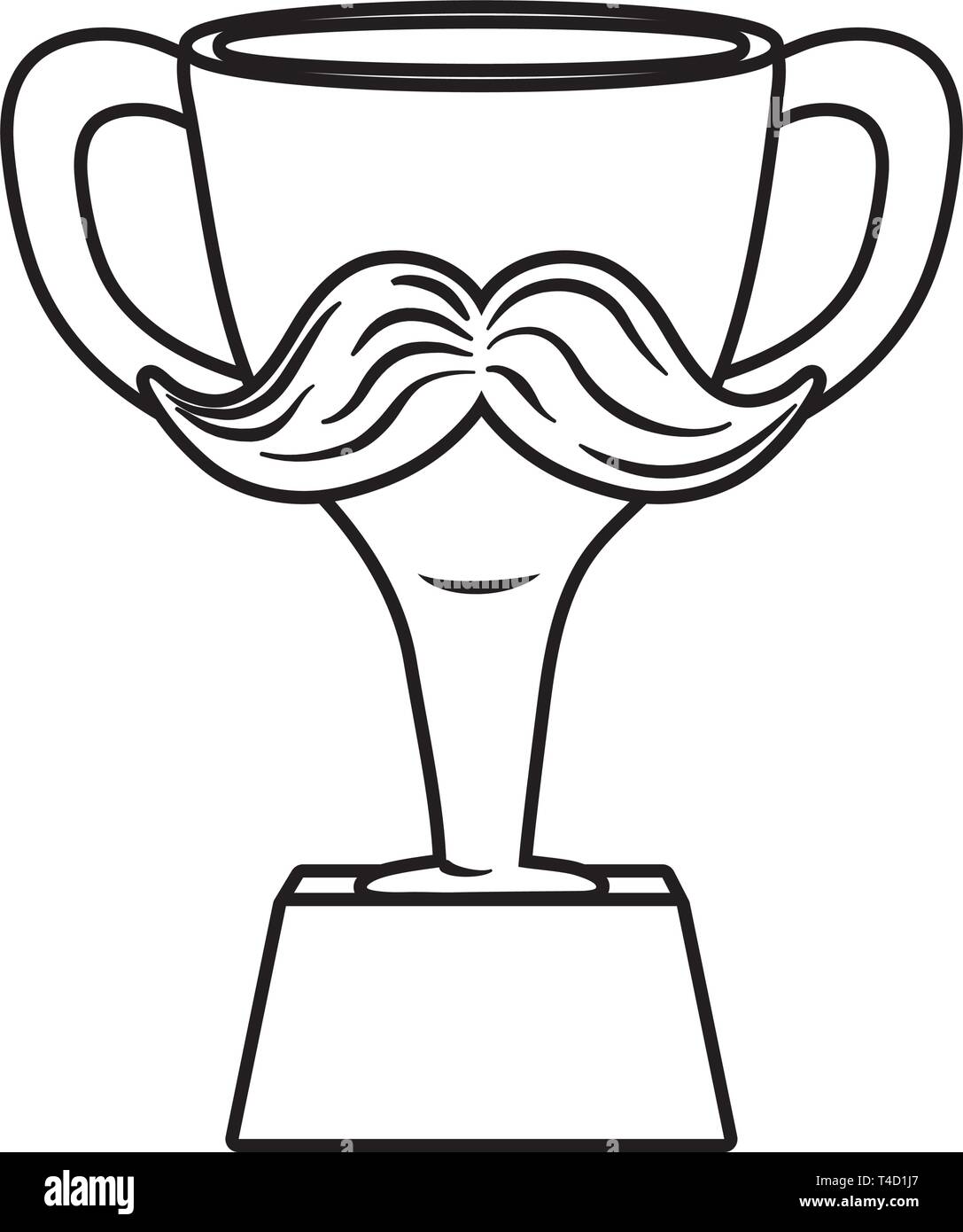 trophy with moustache icon cartoon black and white vector illustration ...
