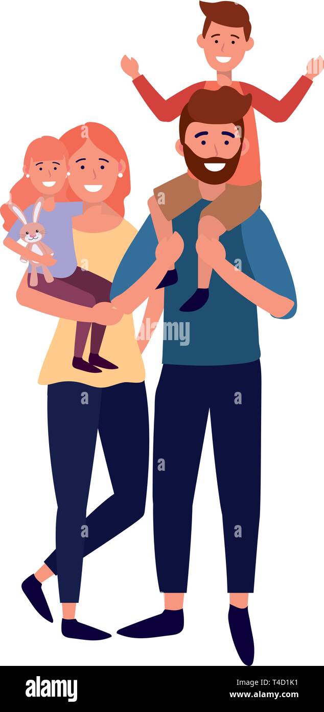 couple with children avatar cartoon character vector illustration ...