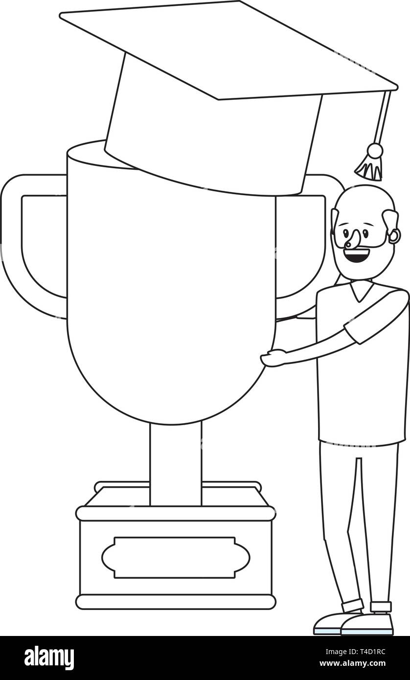 education man holding success trophy cartoon vector illustration ...