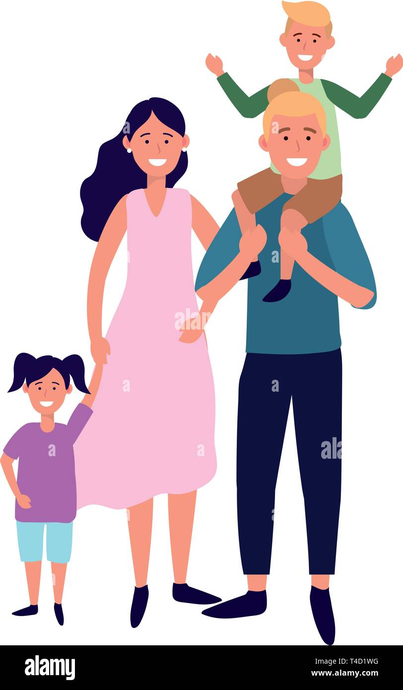couple with children avatar cartoon character vector illustration ...