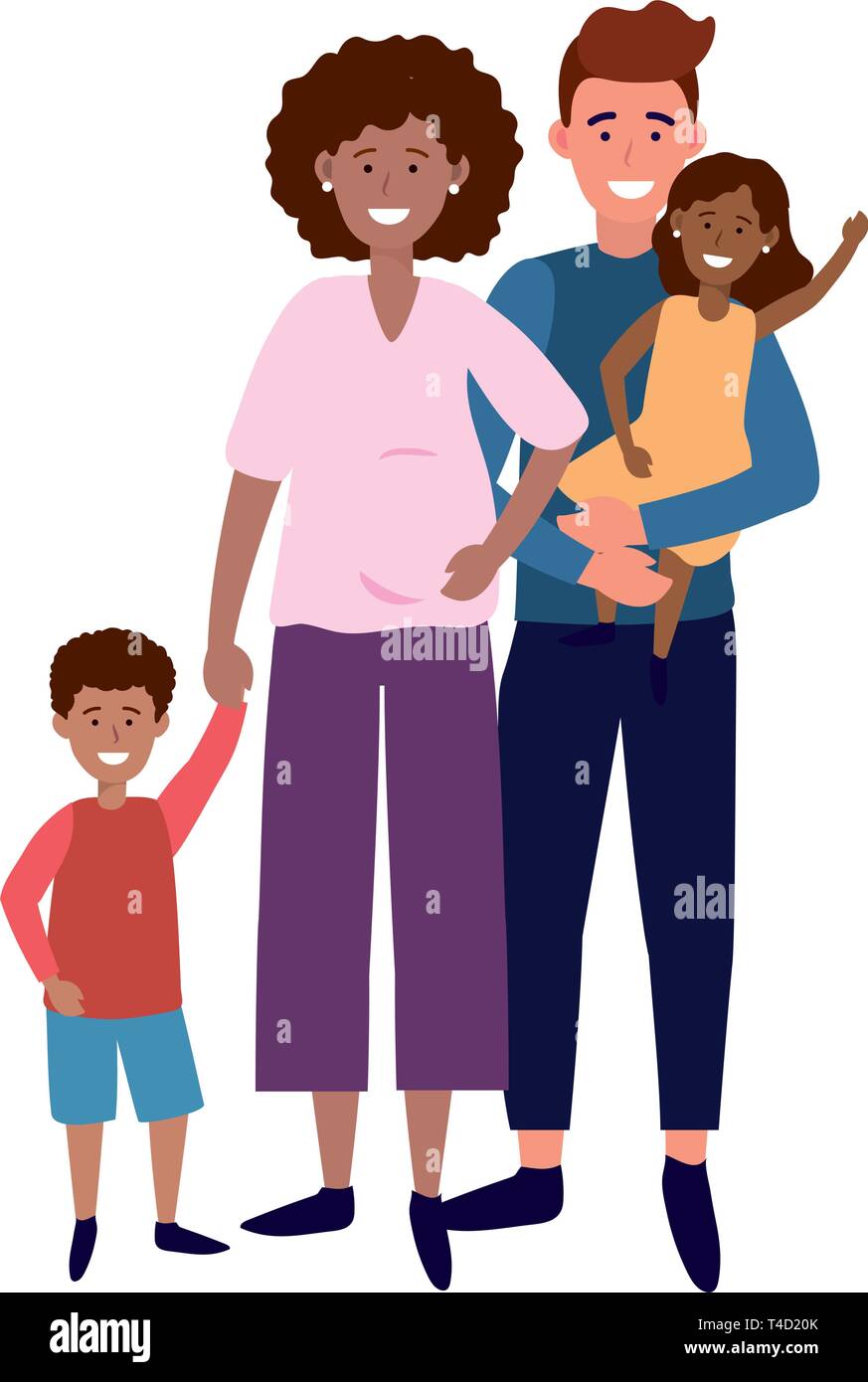 couple with children avatar cartoon character vector illustration ...