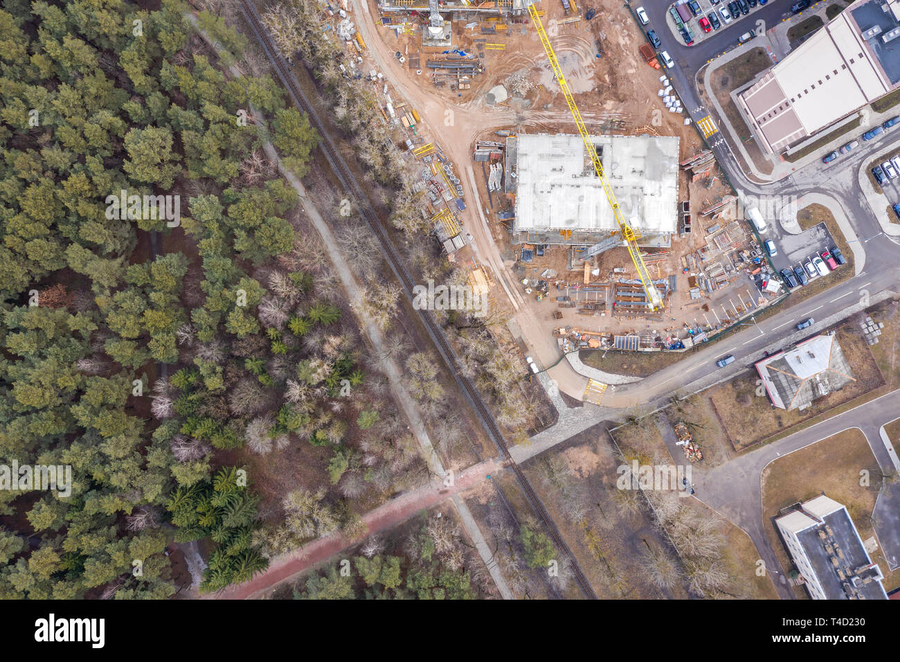 city infrastructure development. aerial top view of building site ...