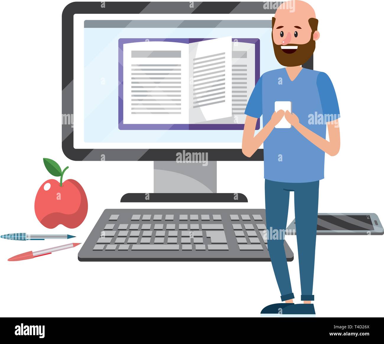 online education man cartoon vector illustration graphic design Stock ...