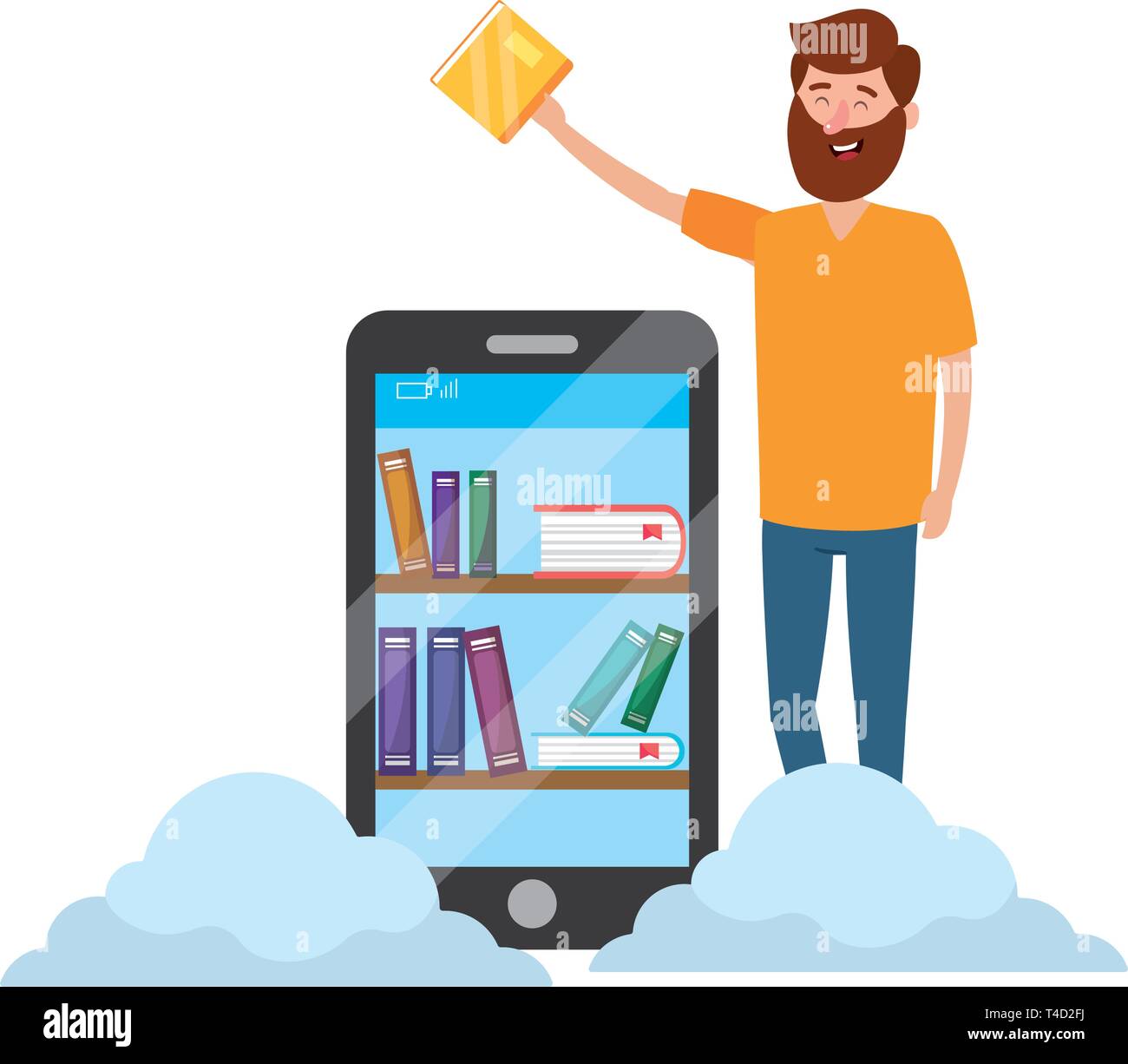 online education man smartphone cartoon vector illustration graphic ...