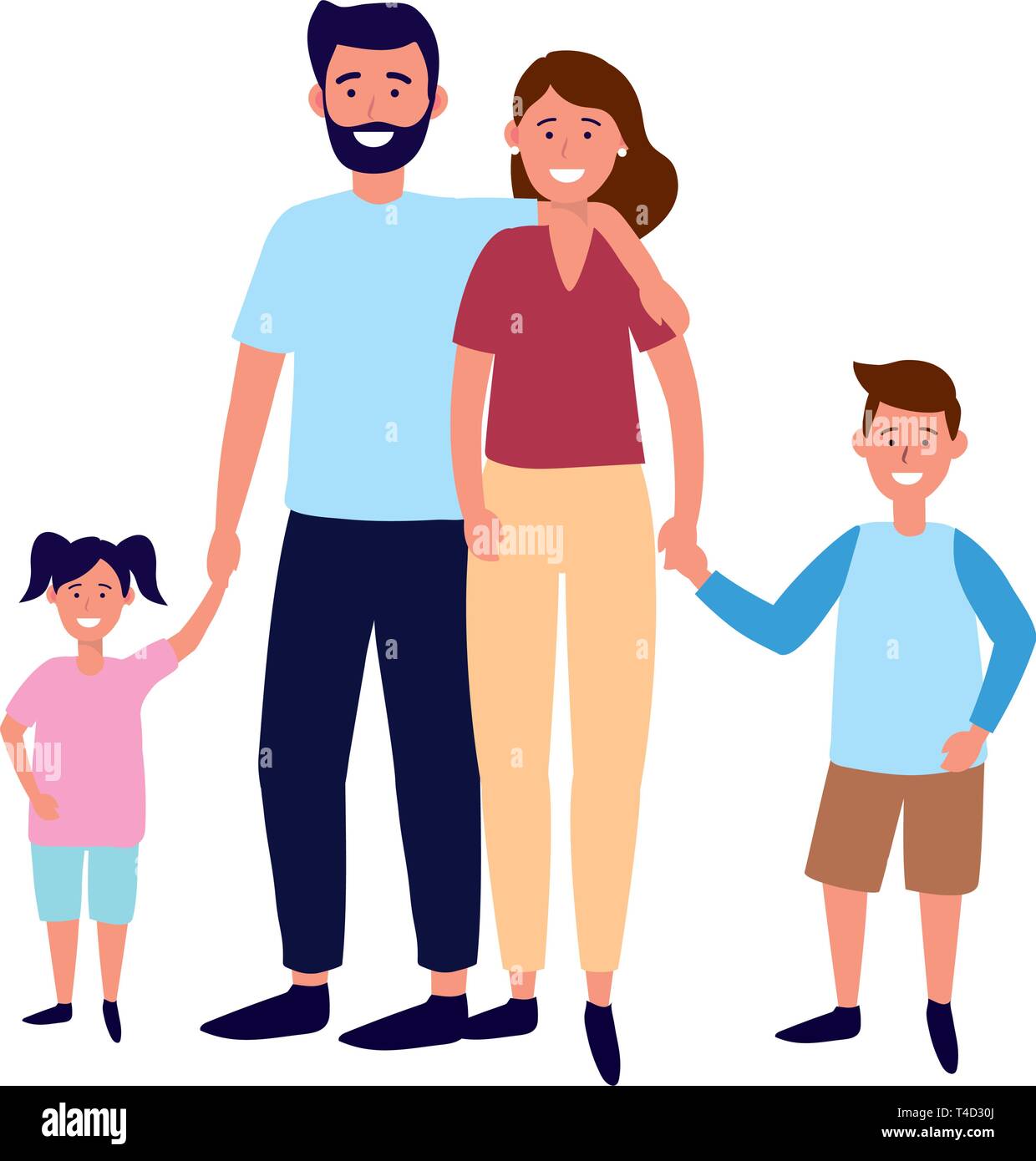 couple with children avatar cartoon character vector illustration ...