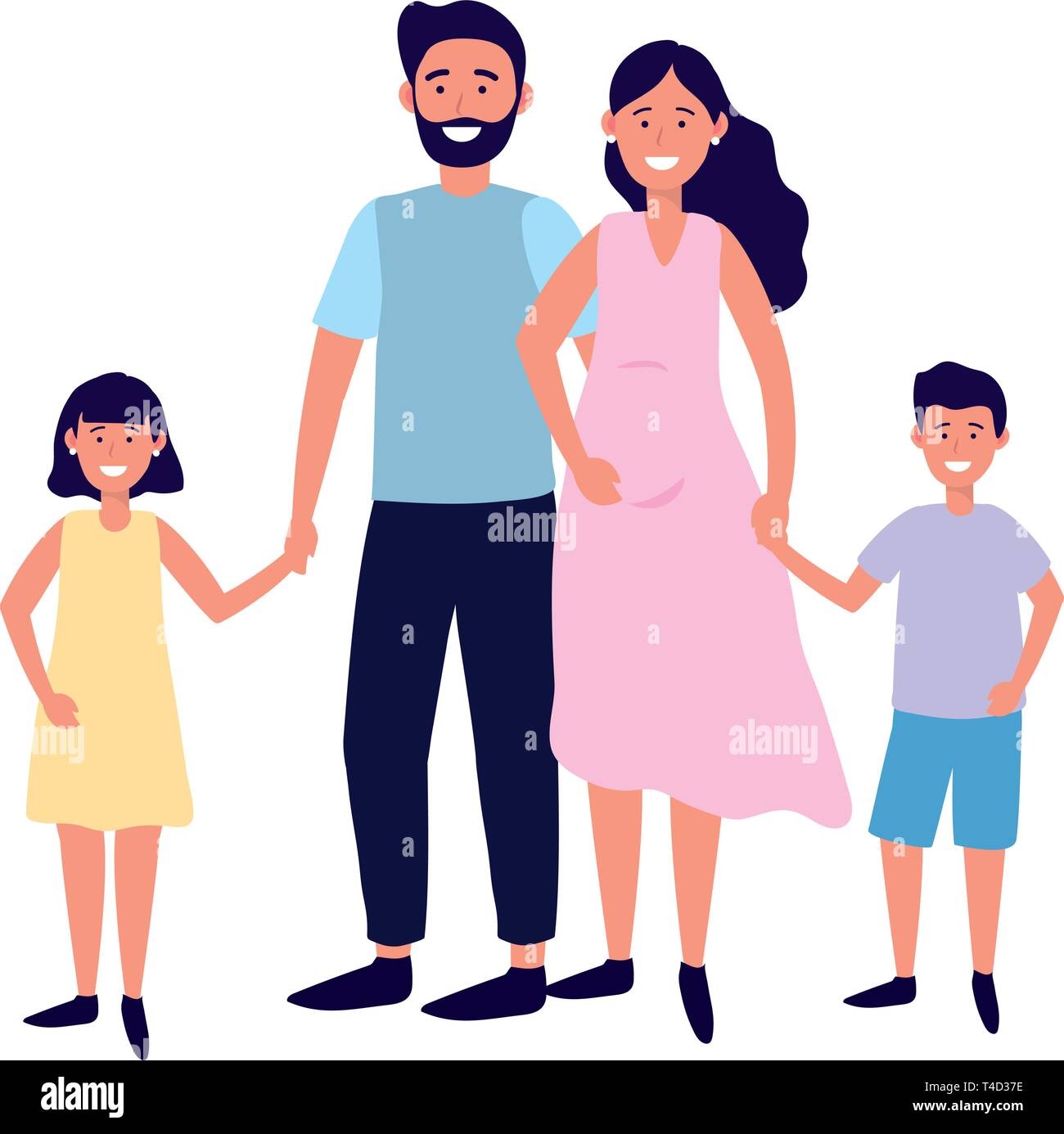 couple with children avatar cartoon character vector illustration ...
