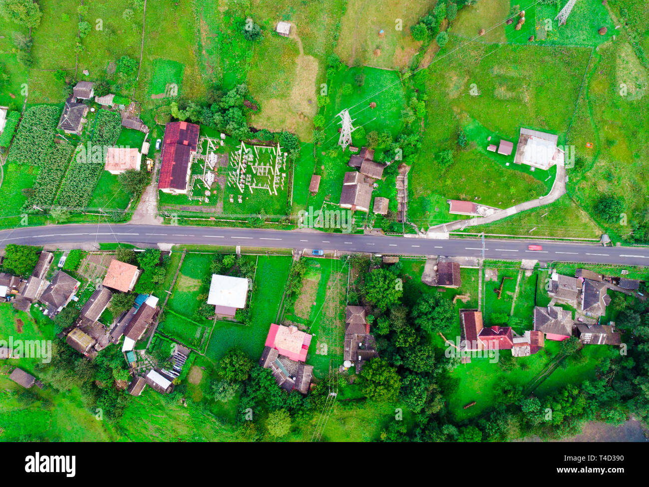 aerial view of road and village in Romania Stock Photo - Alamy