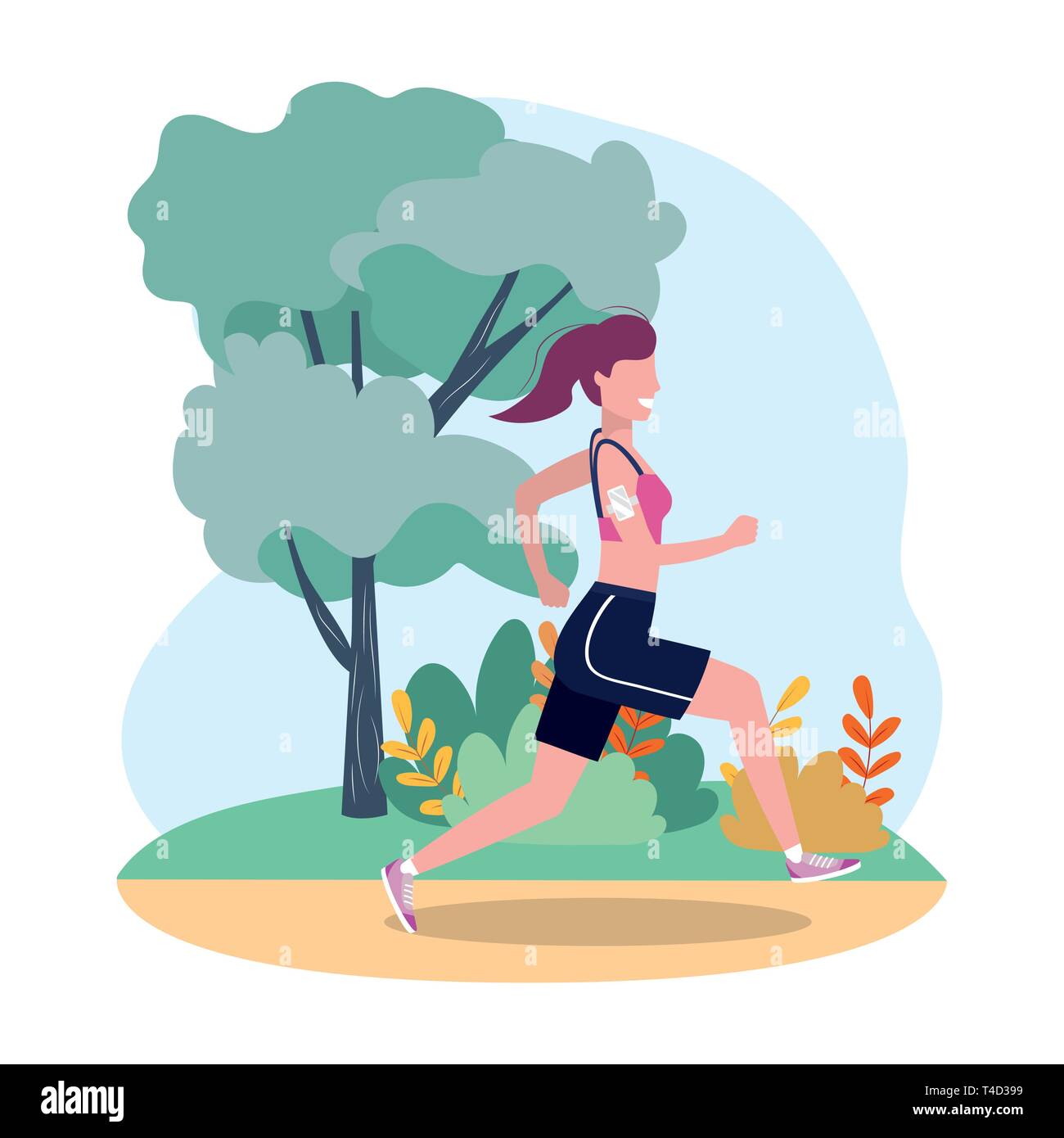 woman practice running fitness activity vector illustration Stock ...