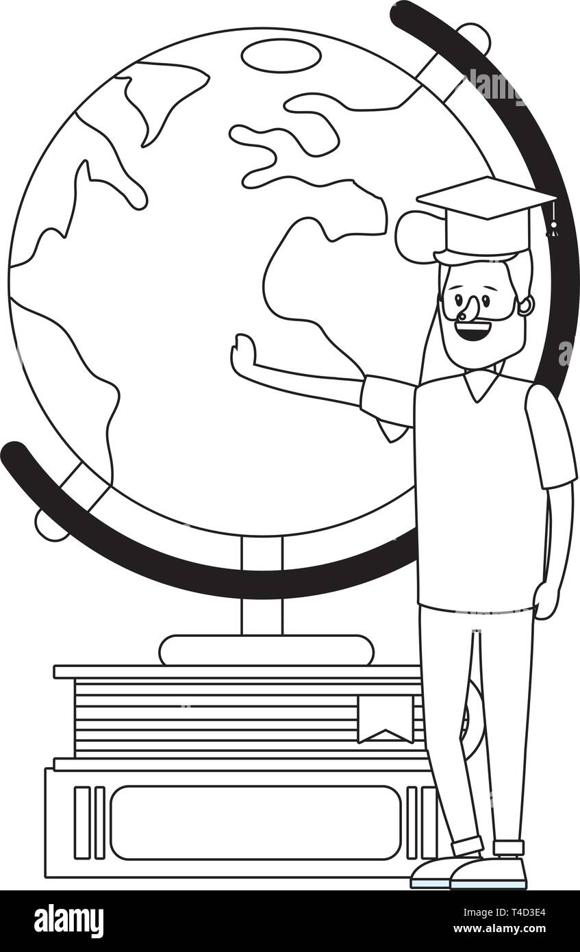 online education man with world map cartoon vector illustration graphic ...