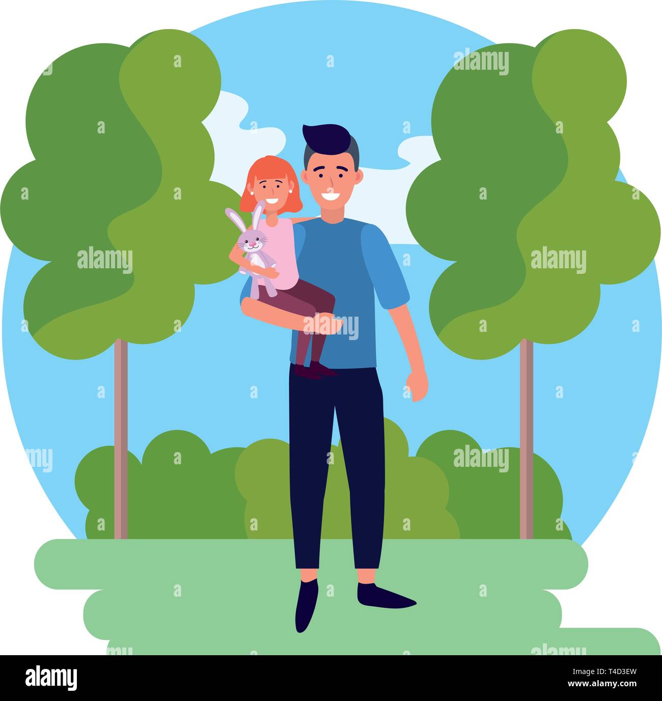 man carrying a child avatar cartoon character park landscape vector ...