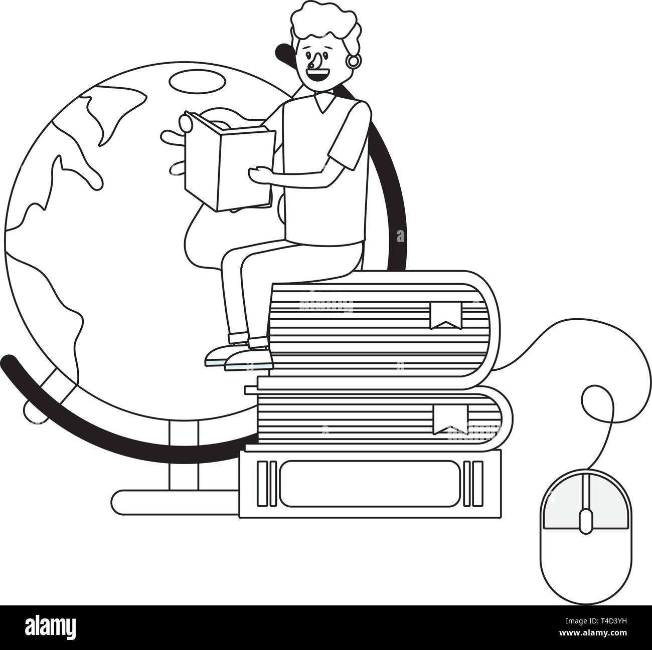 online education man with world map cartoon vector illustration graphic ...