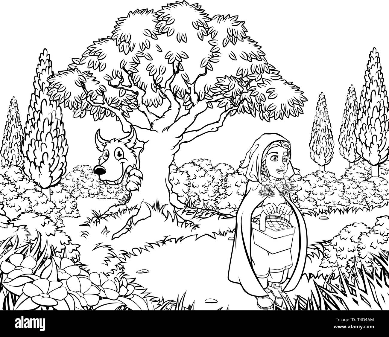Little Red Riding Hood Fairy Tale Coloring Scene Stock Vector Image ...