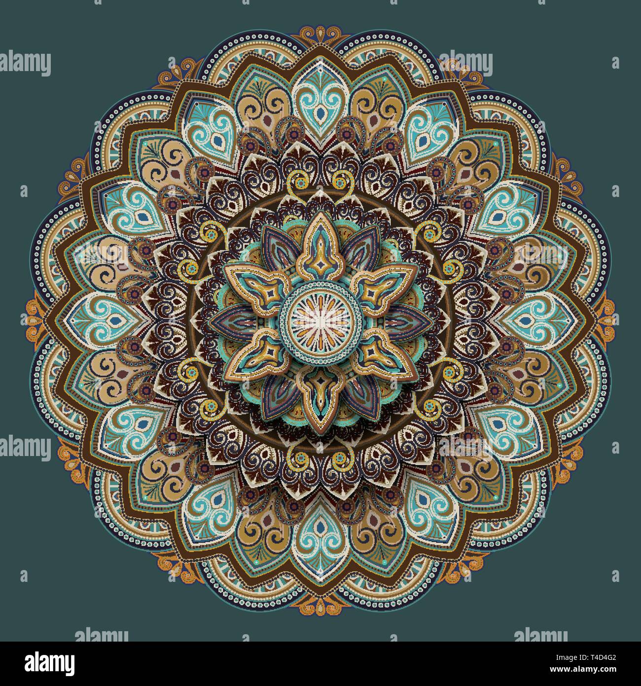 Flower motif pattern design in turquoise and earth tone Stock Vector ...