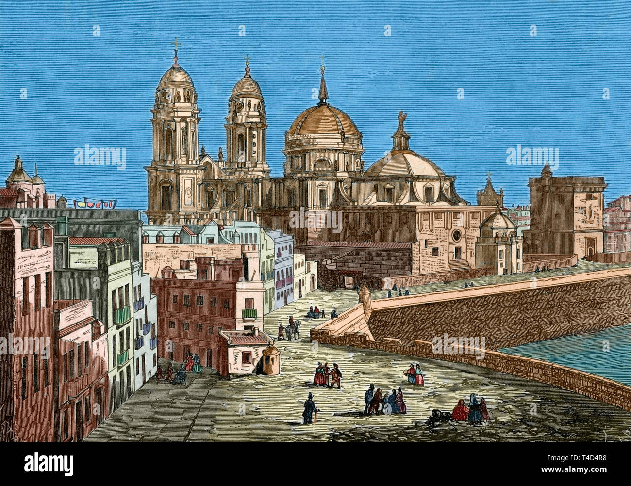 Spain, Andalusia. Cadiz Cathedral. Panoramic view. Drawing by Letre ...
