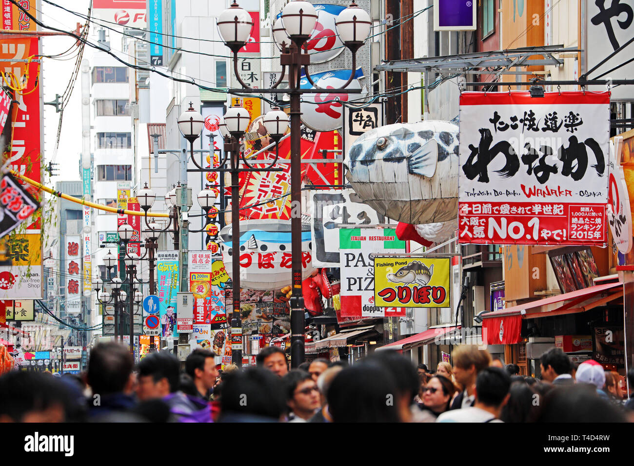 Advertising signs for shops and restaurants in Dotonbori, Osaka, Japan ...