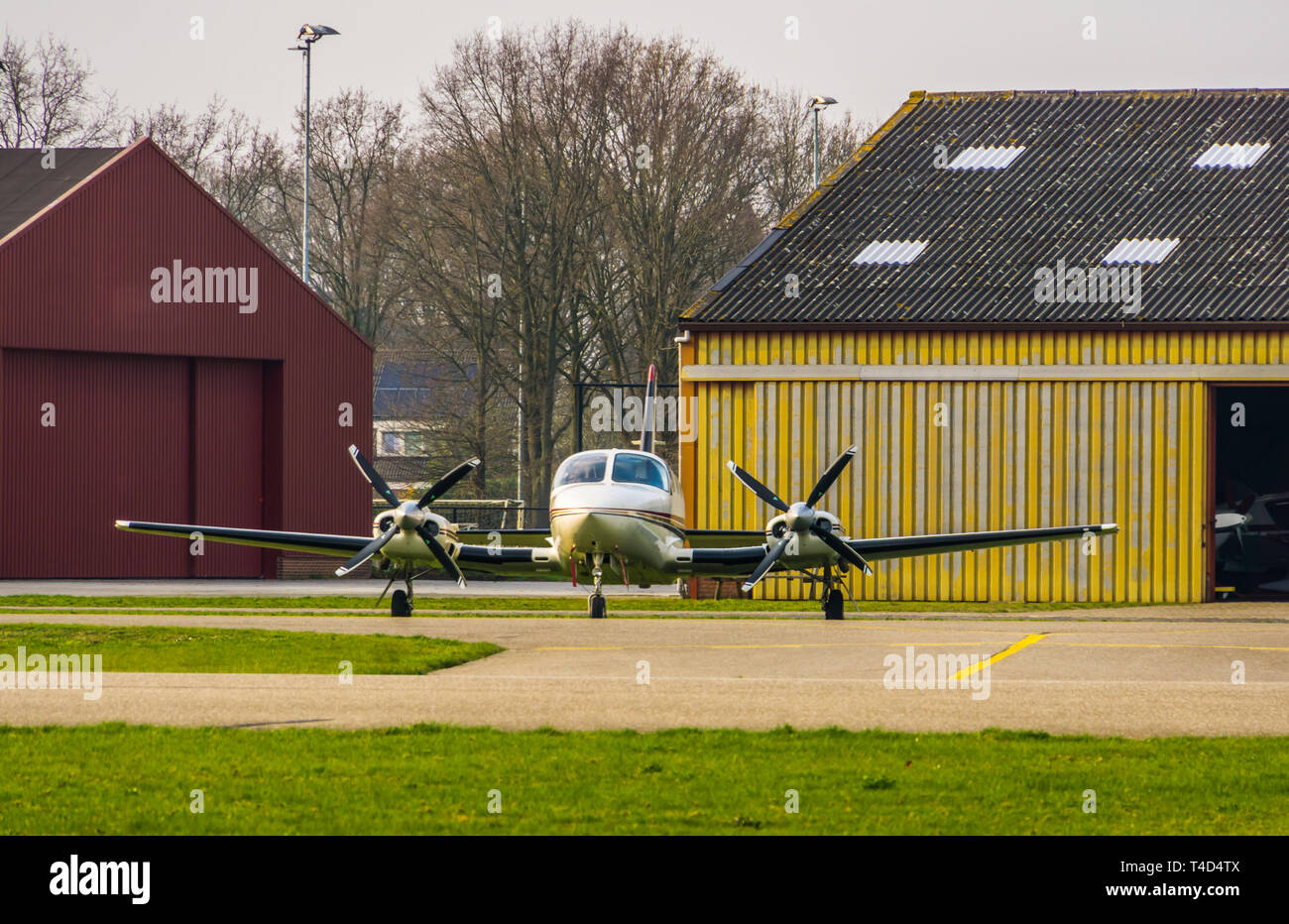 parked air plane at the airport front view, air transportation ...