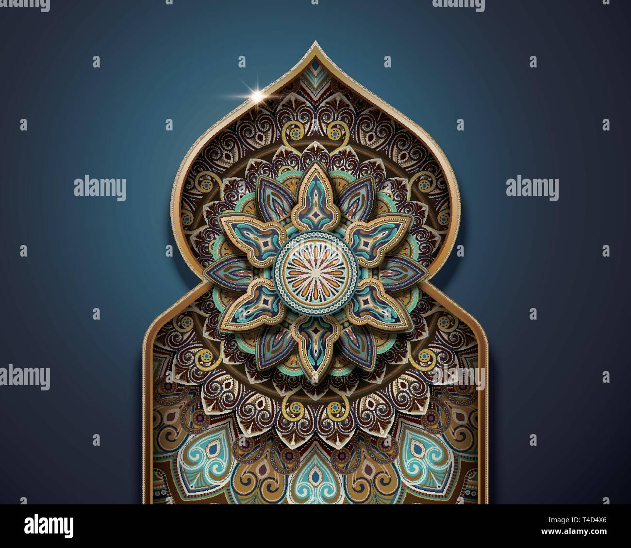 Arabesque pattern design in onion dome and arch shape on blue ...