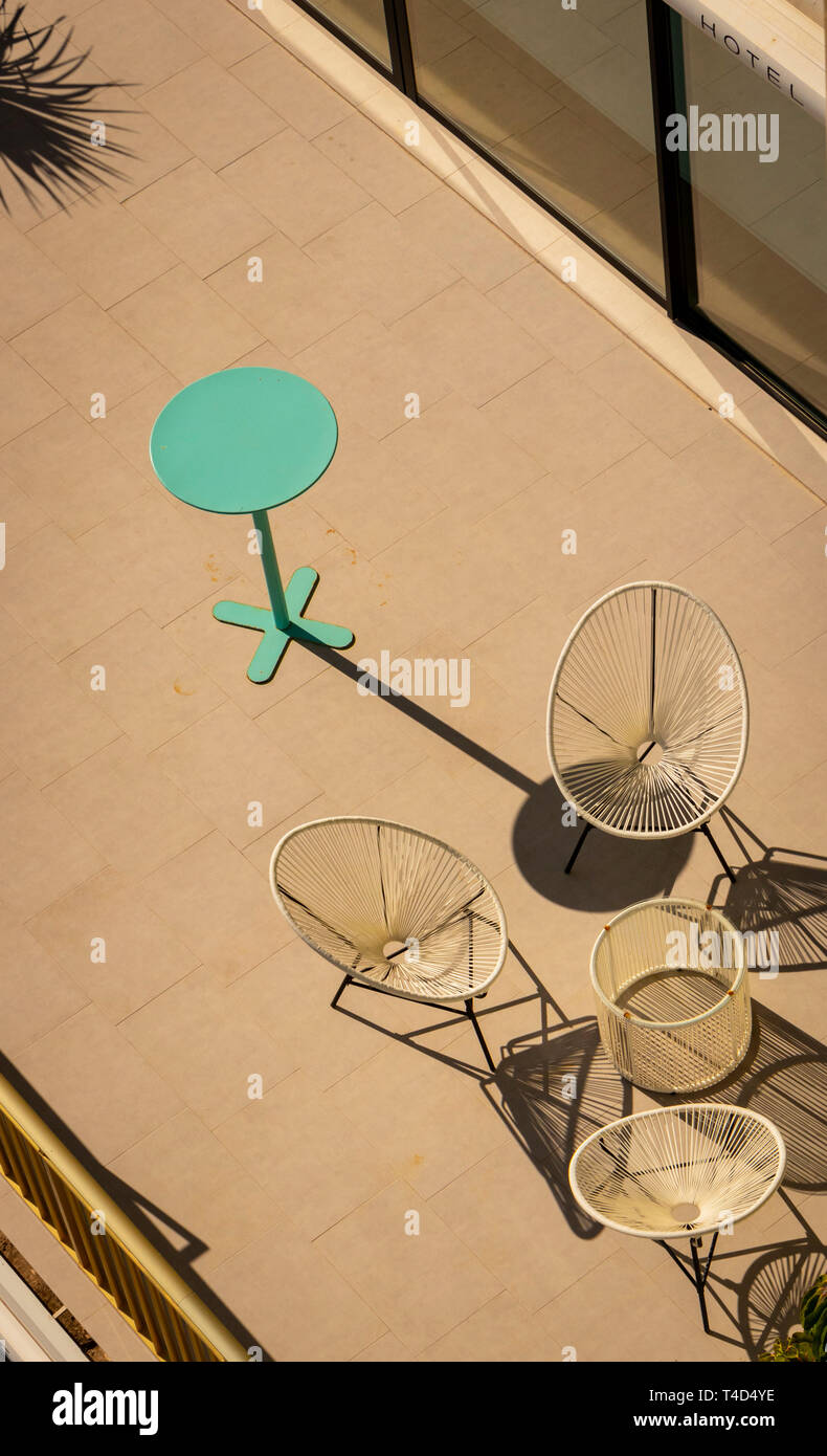 top view of green outside table on patio Stock Photo - Alamy