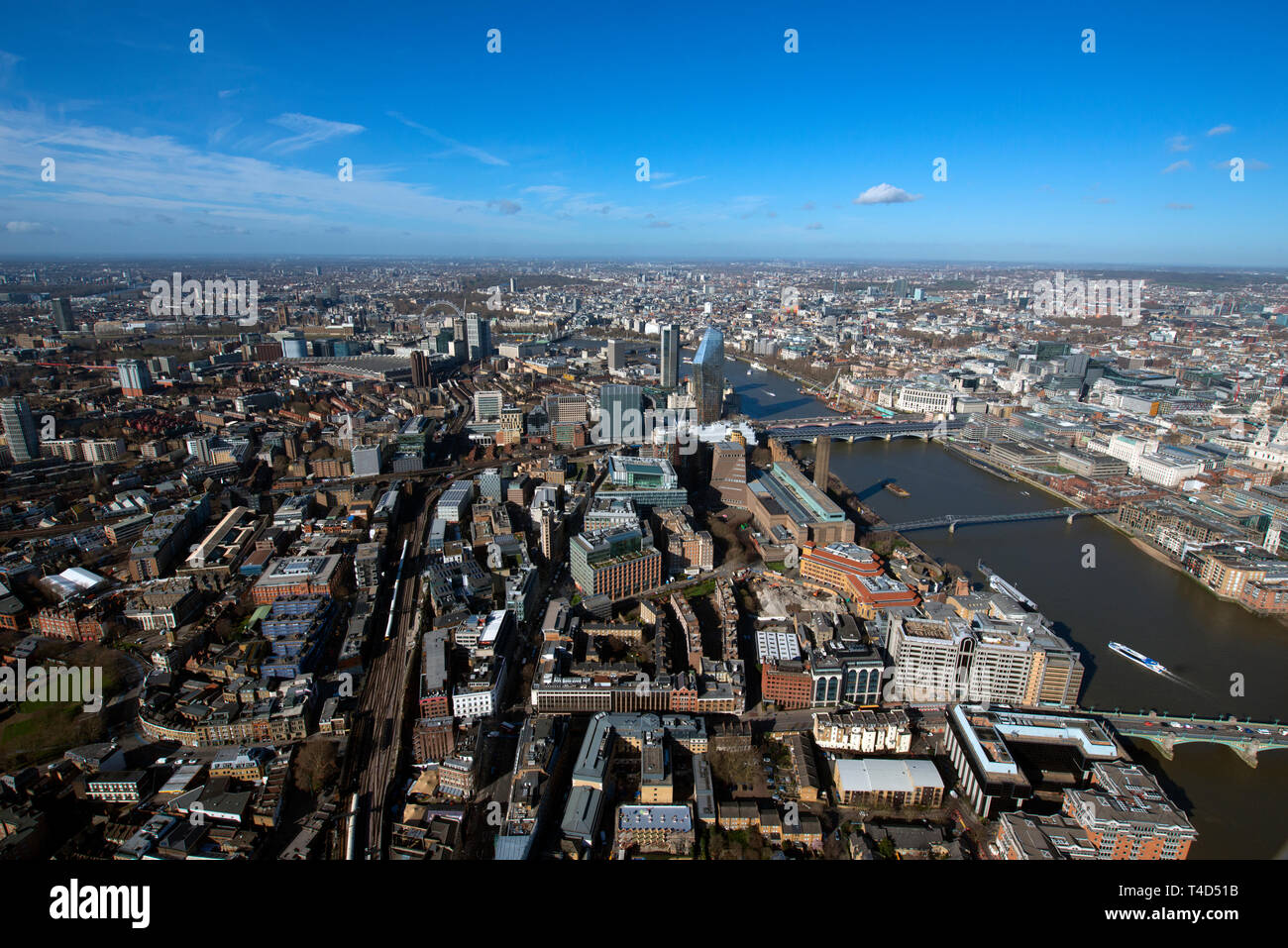 Looking across Southwark in the City of London England from the air ...
