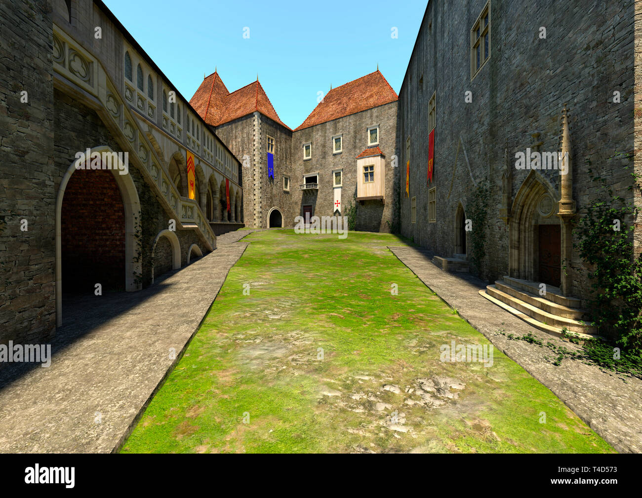 3D rendering of a medieval castle in a sunshine Stock Photo - Alamy