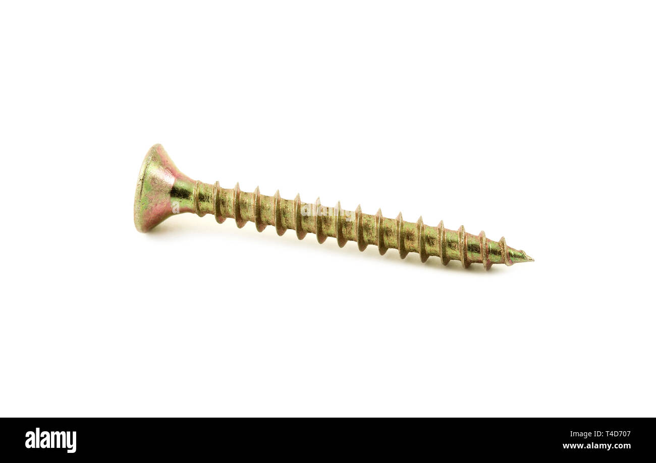 Screw on wood galvanized metal isolated on white Stock Photo - Alamy