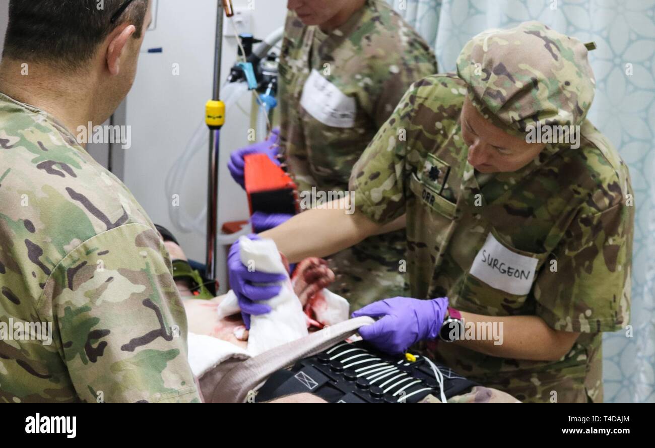 Lt. Col. Jennifer Orr, 452d Combat Support Hospital, treats a mock ...