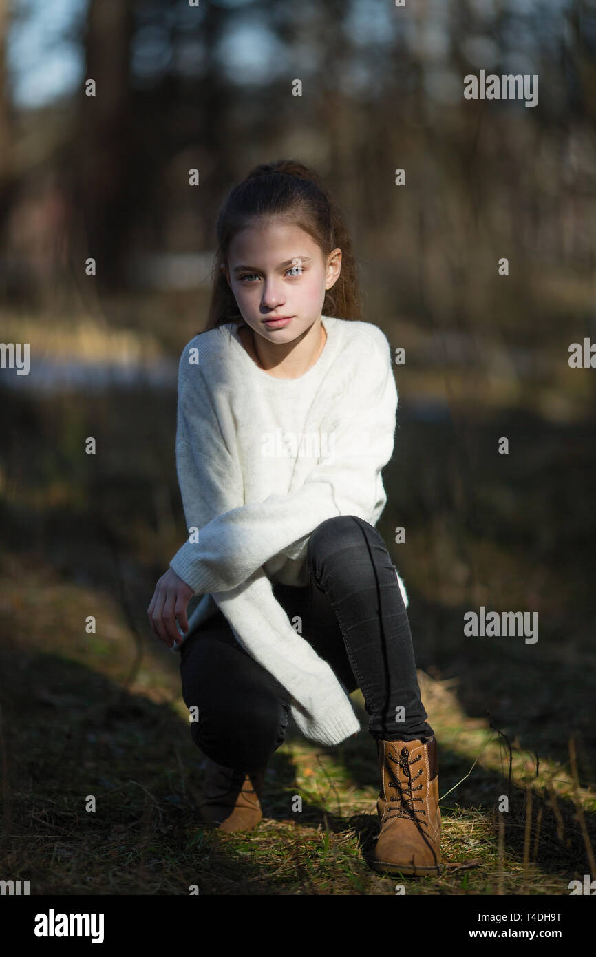 Twelve year old cute girl portrait outdoors Stock Photo - Alamy