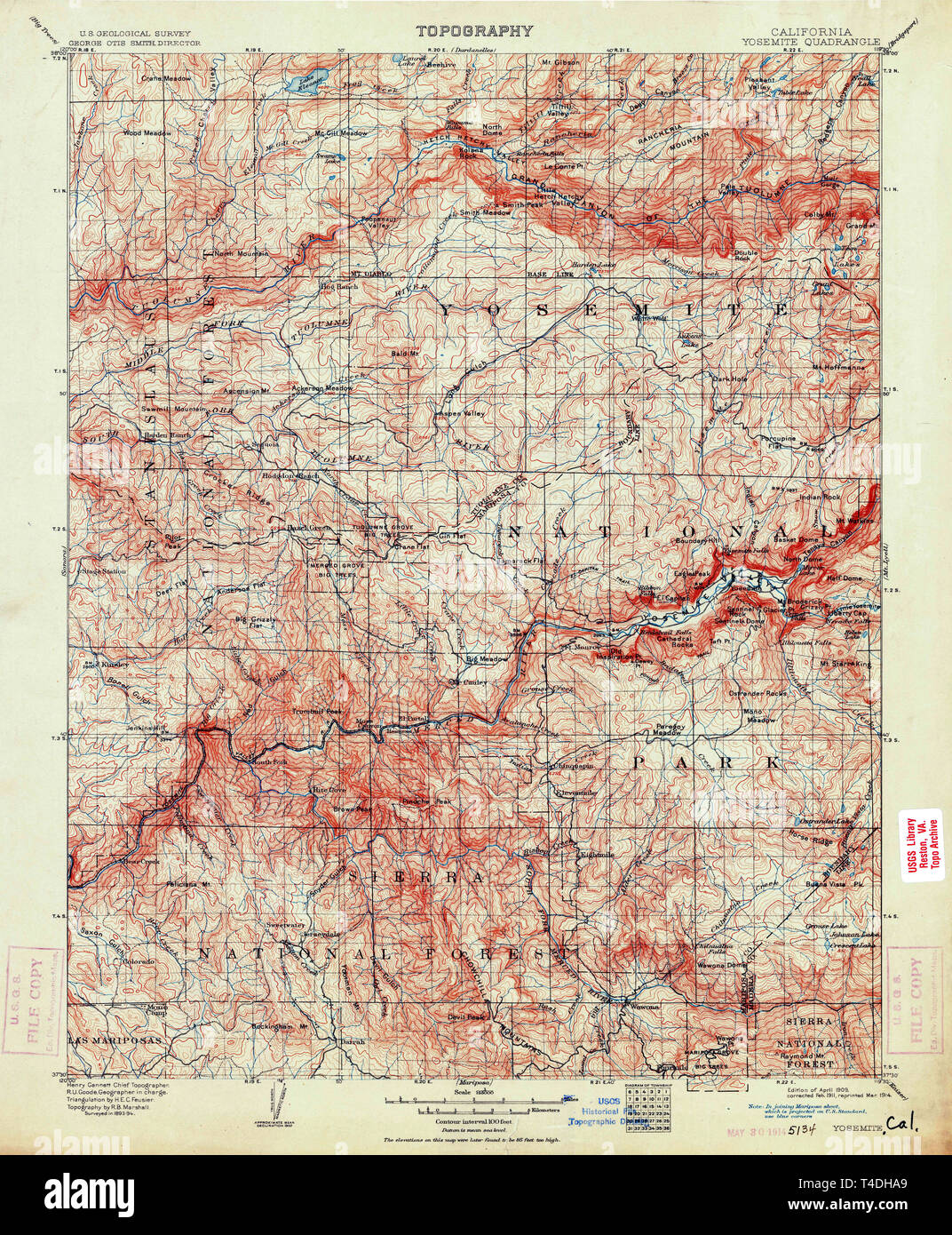 Map of yosemite 1909 hi-res stock photography and images - Alamy
