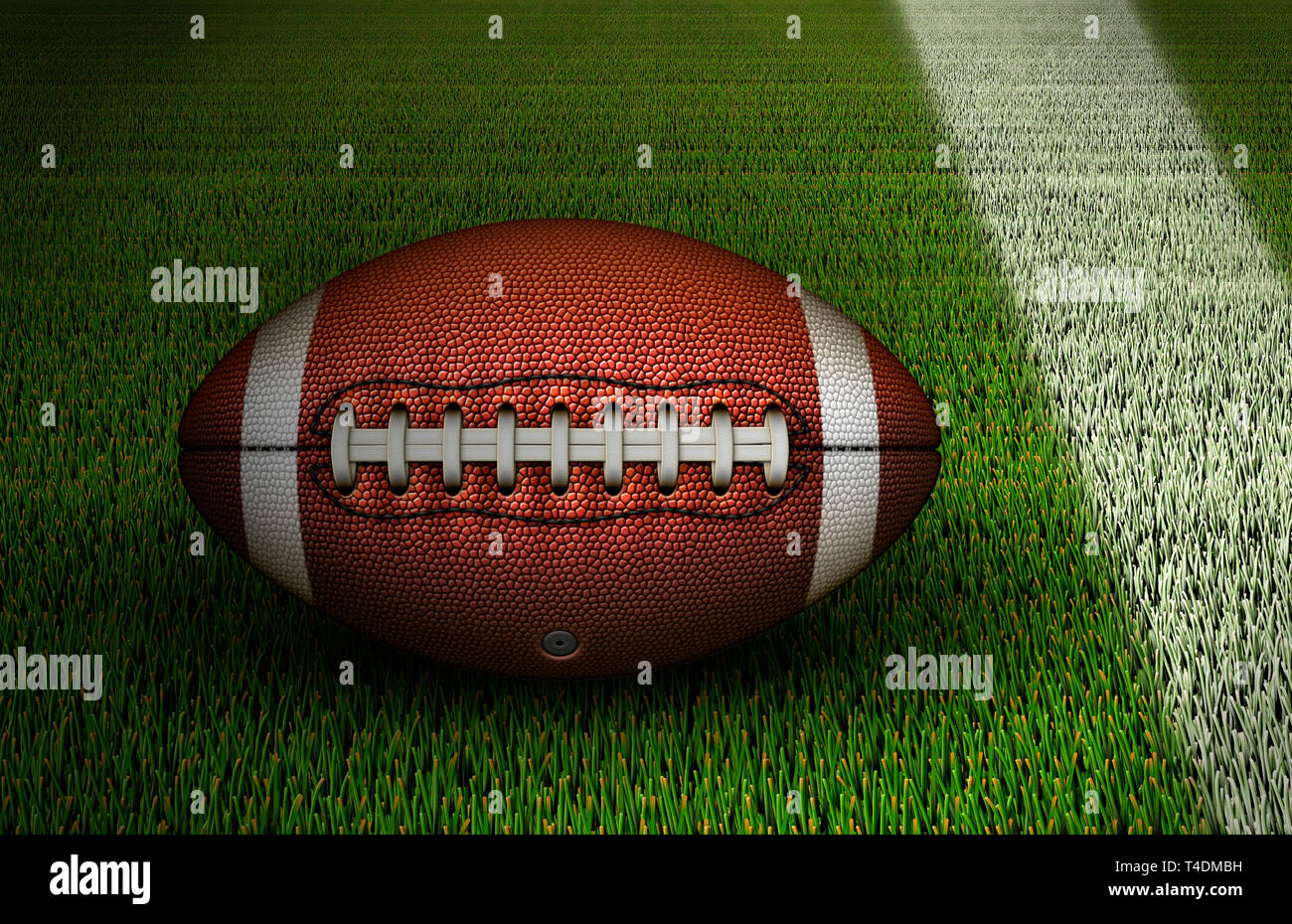 Digital illustration of an american football on the field inches from ...