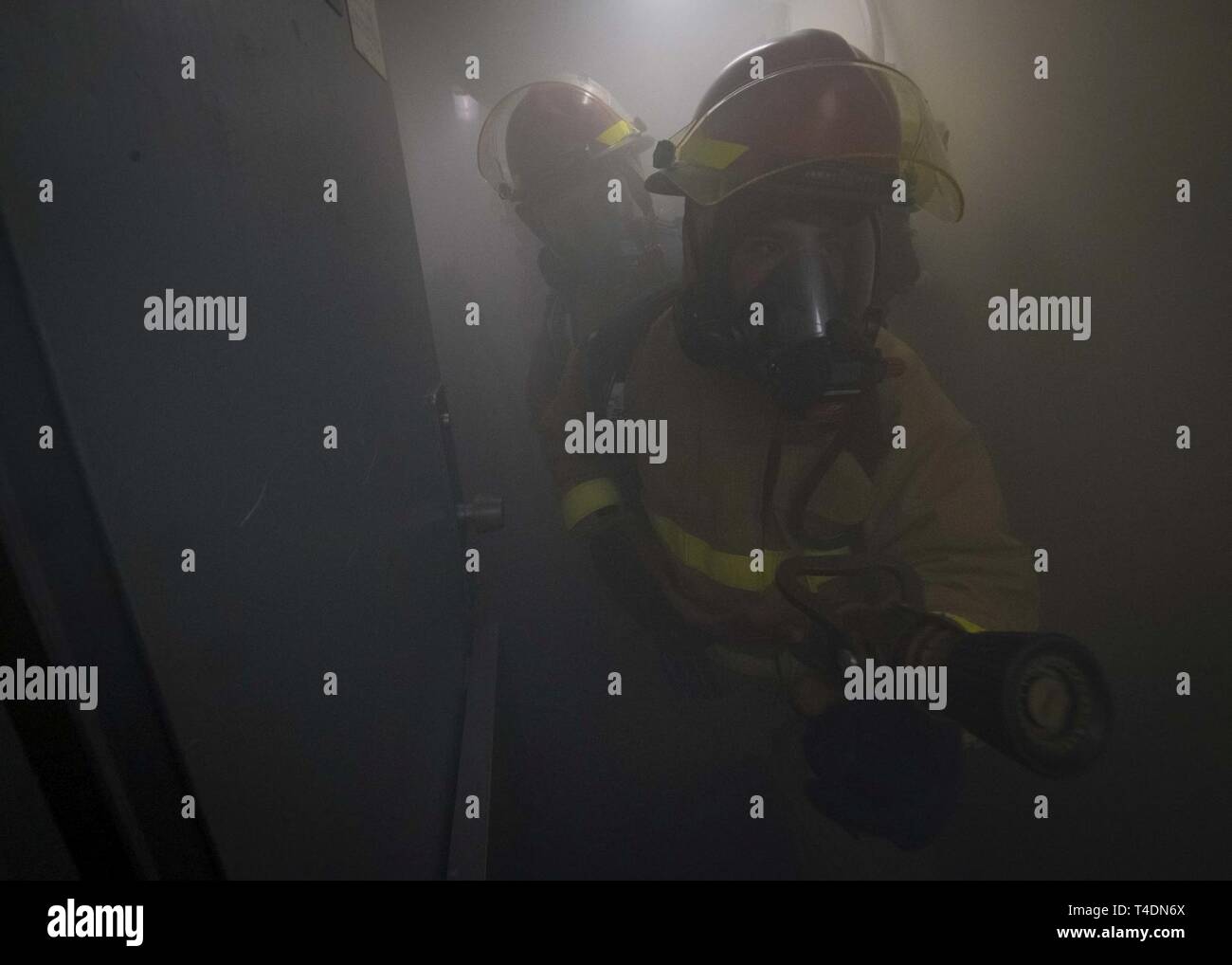 OCEAN (April 3, 2019) - Damage Controlman Fireman Brian Bravo is the ...